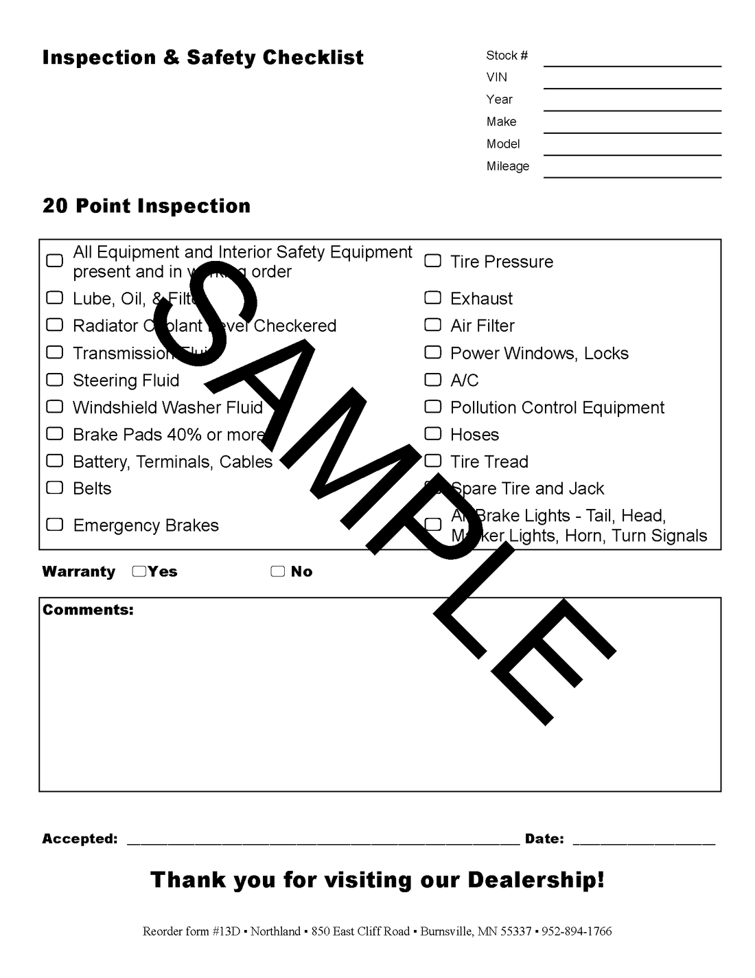 20 Point Inspection & Safety Checklist – Northland's Dealer Supply Store