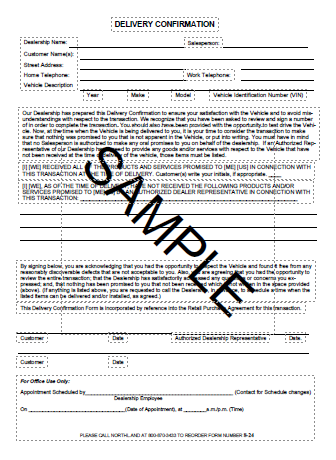 Delivery Confirmation – Northland's Dealer Supply Store